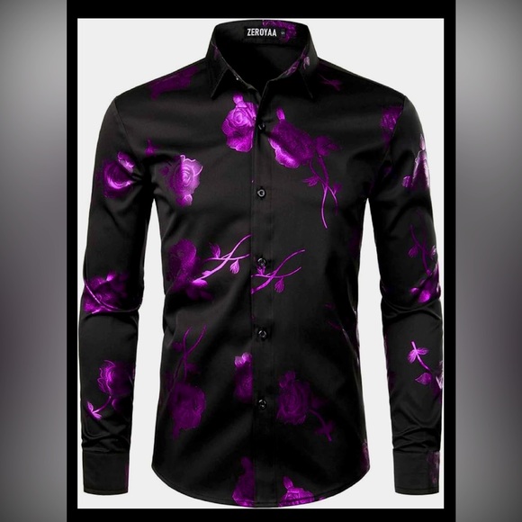 Zeroyaa | Shirts | Nwot Zeroyaa Mens Hipster Rose Deign Slim Fit Long ...